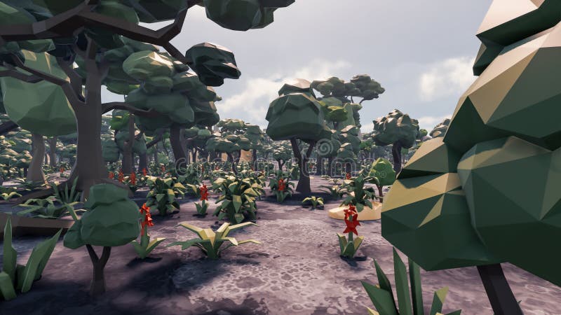 3D Render Low Polygon Background with Natural Landscape Scenery and ...