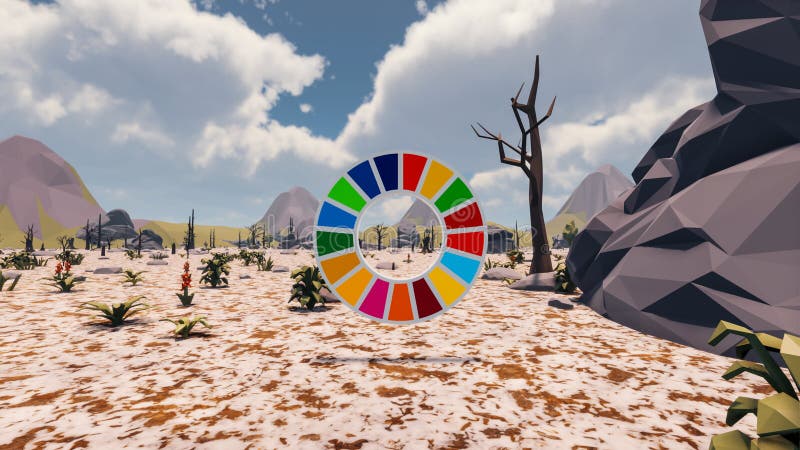 3D Render Low Polygon Background with Natural Landscape Scenery and SDG ...