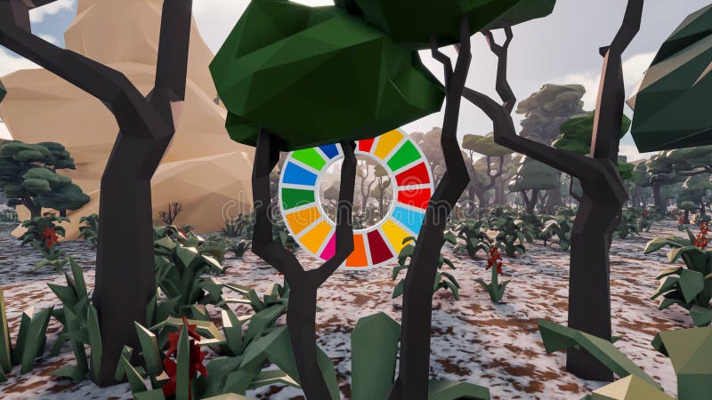 3D Render Low Polygon Background with Natural Landscape Scenery and SDG ...