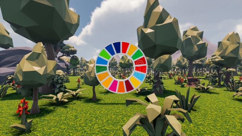 3D Render Low Polygon Background with Natural Landscape Scenery and SDG ...