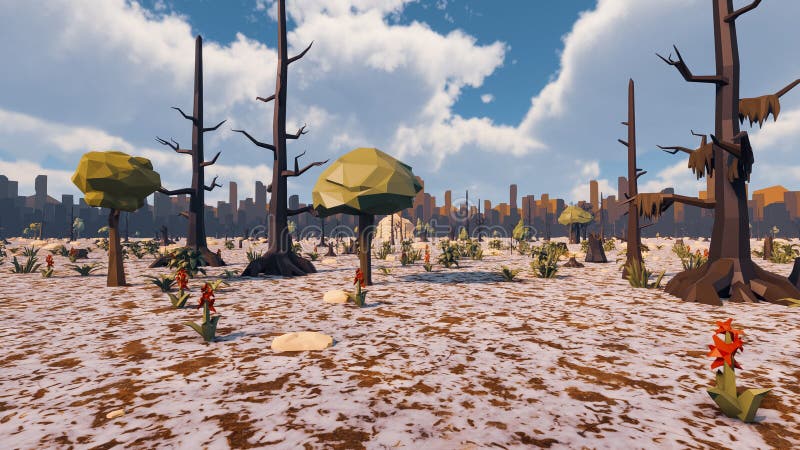 3D Render Low Polygon Background with Natural Landscape Scenery and ...