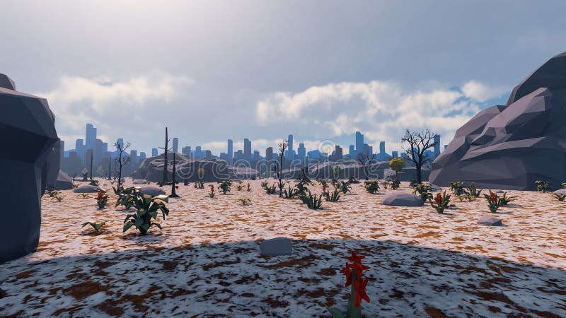 3D Render Low Polygon Background with Natural Landscape Scenery and ...