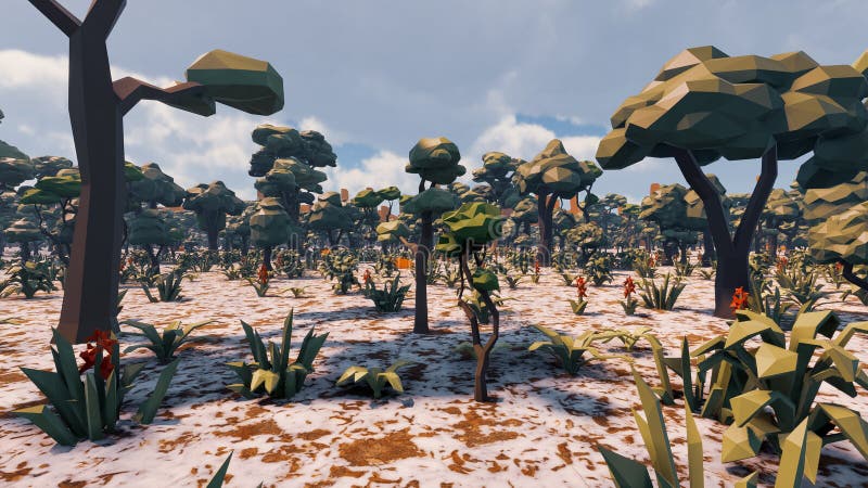 3D Render Low Polygon Background with Natural Landscape Scenery and ...