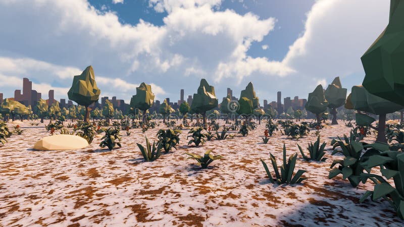 3D Render Low Polygon Background with Natural Landscape Scenery and ...