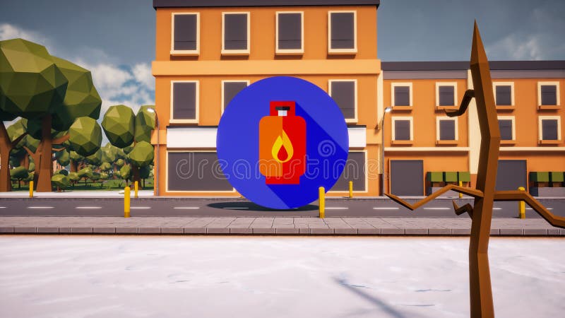 3D Render Low Polygon Gaz Icon in Center with Environment in Background ...