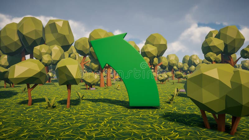 3D Render Low Polygon a Green Arrow for Showing a Direction with ...
