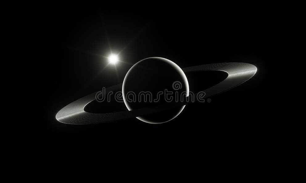 3D Render. Luminous and Shiny Planet with Ring on the Outer Space ...