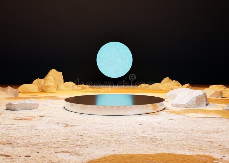 3d Render of Lunar Moon Light Product Presentation Stage on Sandy ...