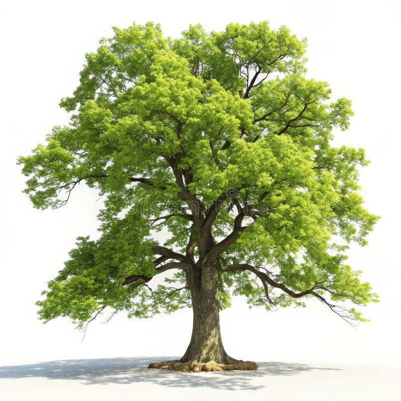 3D Render of Lush Green Oak Tree, Full Shot, Nature, White Background ...