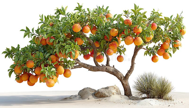 3D Render of a Lush Orange Tree on Sandy Ground Stock Illustration ...