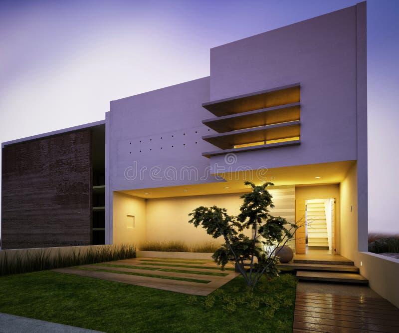 3d Render of Luxury Building at Sunset Stock Illustration ...