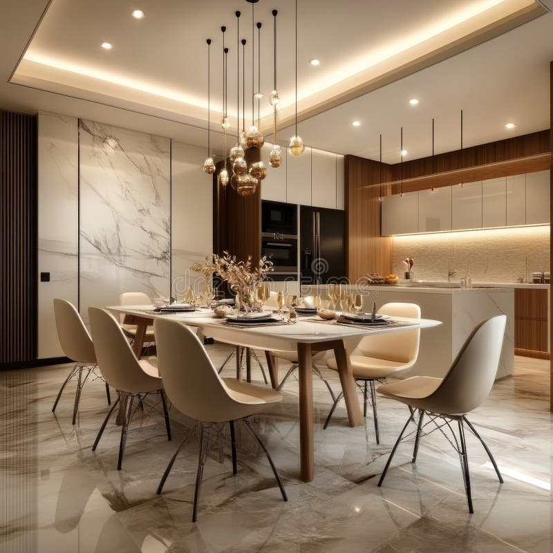 3d Render of Luxury Dining Room in a Modern Style with Decorative ...