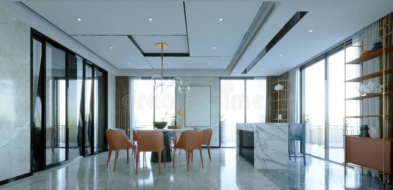 3d Render of Luxury Home Dining Room Stock Image - Image of dinner ...