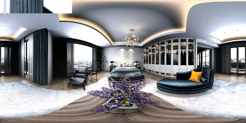 3d Render of Luxury Home Interior, 360 Degrees Bedroom Stock ...