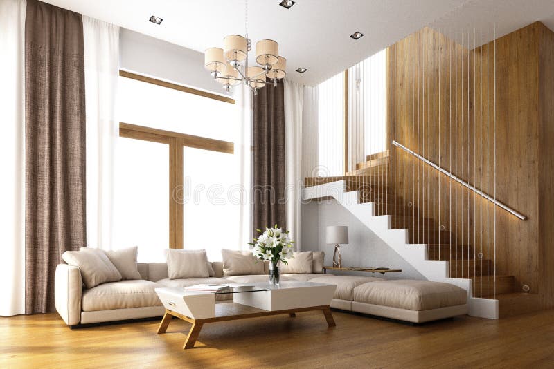 3d Render of Luxury Home Interior, Villa House Stock Illustration ...