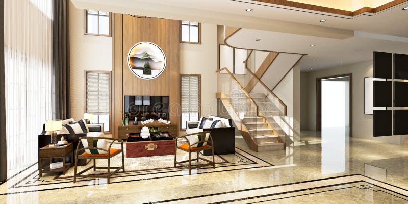 3d Render of Luxury Home Living Room Stock Illustration - Illustration ...
