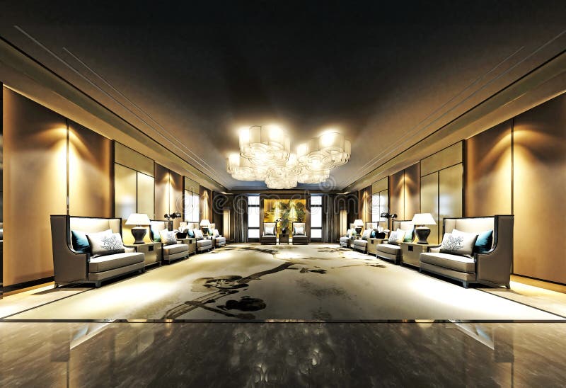 3d Render of Luxury Hotel Interior Stock Illustration - Illustration of ...