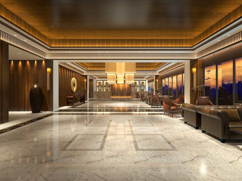 3d Render of Luxury Hotel Lobby Stock Illustration - Illustration of ...