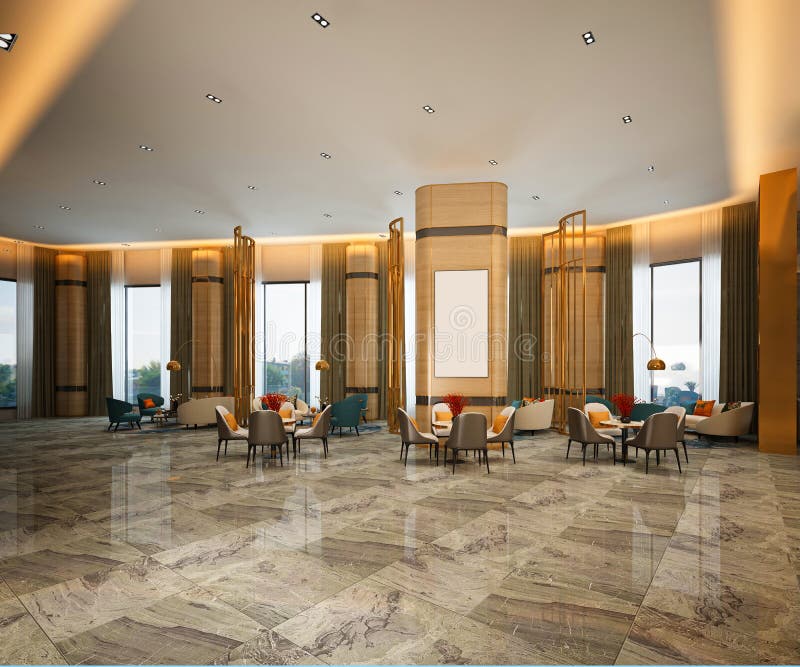 3d Render Luxury Hotel Lobby Stock Illustration - Illustration of lobby ...
