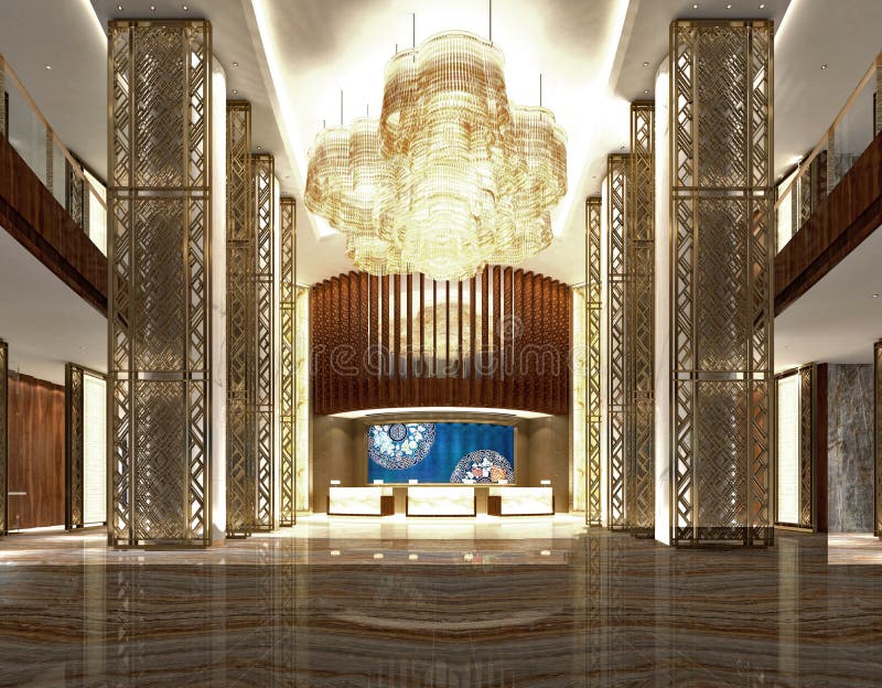 Render Luxury Hotel Entrance Lobby Reception Stock Illustrations ...