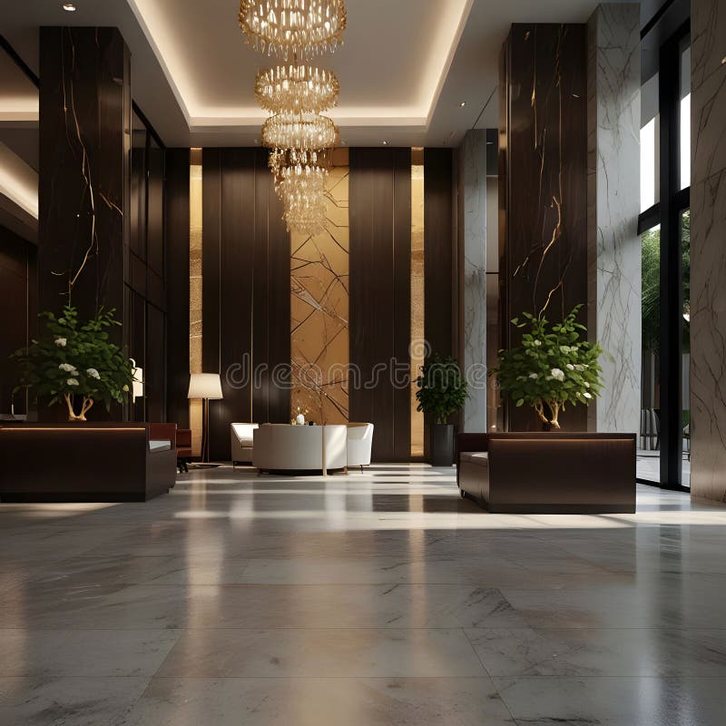 3d Render of Luxury Hotel Reception Lobby Stock Image - Image of ...