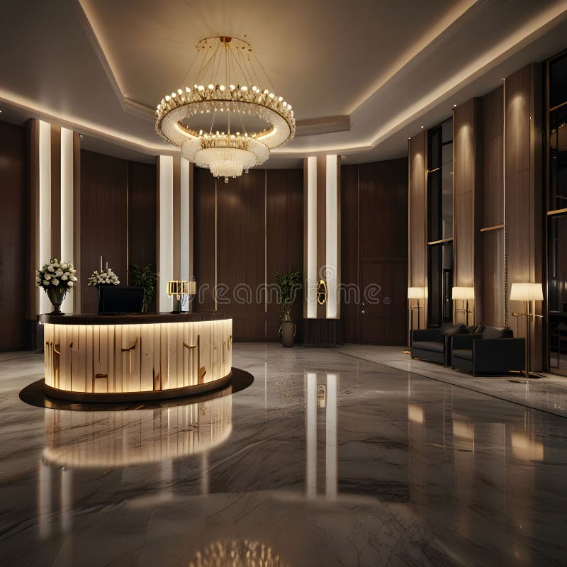 3d Render of Luxury Hotel Reception Lobby Stock Image - Image of ...