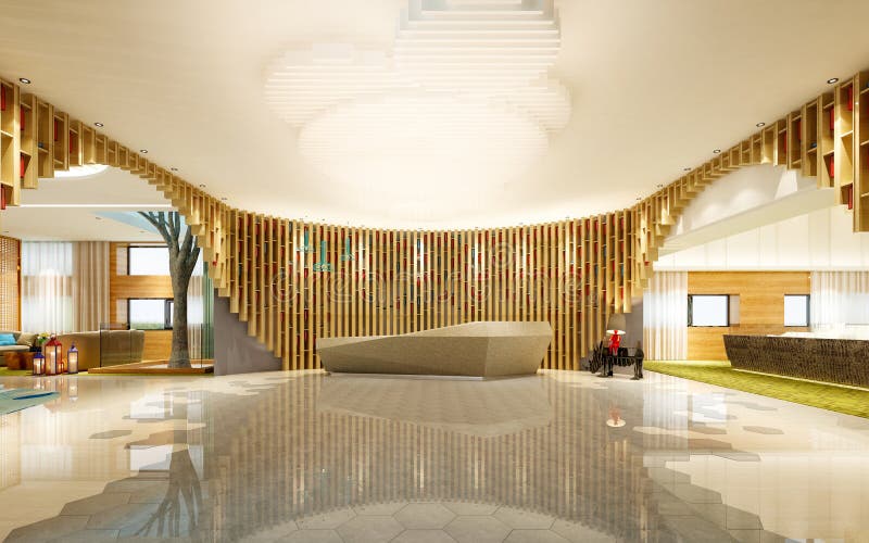 Render Luxury Hotel Entrance Lobby Reception Stock Illustrations ...