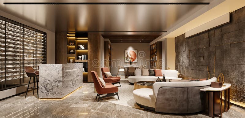 3d Render of Luxury Hotel Lobby Stock Illustration - Illustration of ...