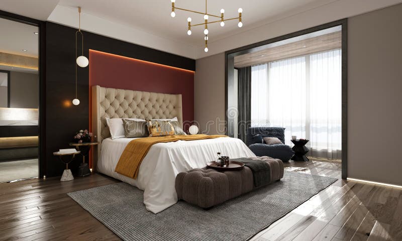 3d Render Luxury Hotel Room Stock Illustration - Illustration of living ...