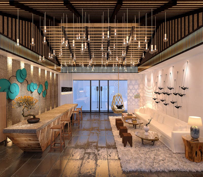 3d Render of Luxury Hotel Reception Lobby Stock Illustration ...