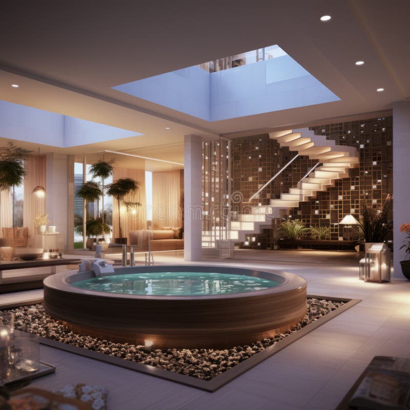 3D Render of Luxury Spa with Bathtub Stock Illustration - Illustration ...