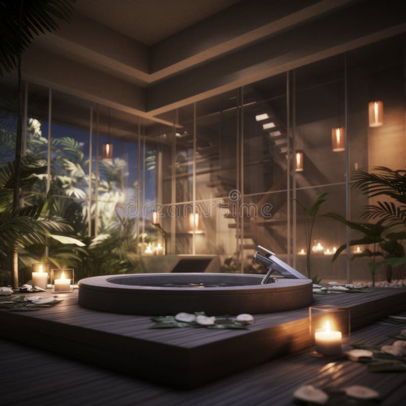 3D Render of Luxury Spa with Bathtub Stock Illustration - Illustration ...