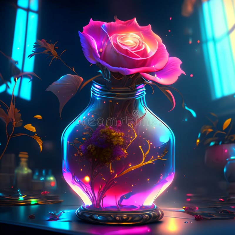 3d Render of Magic Potion in a Bottle with a Rose on a Dark Background ...