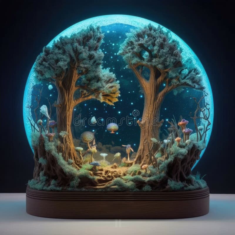 3D Render of Magical Forest at Night with Trees and Animals Stock ...