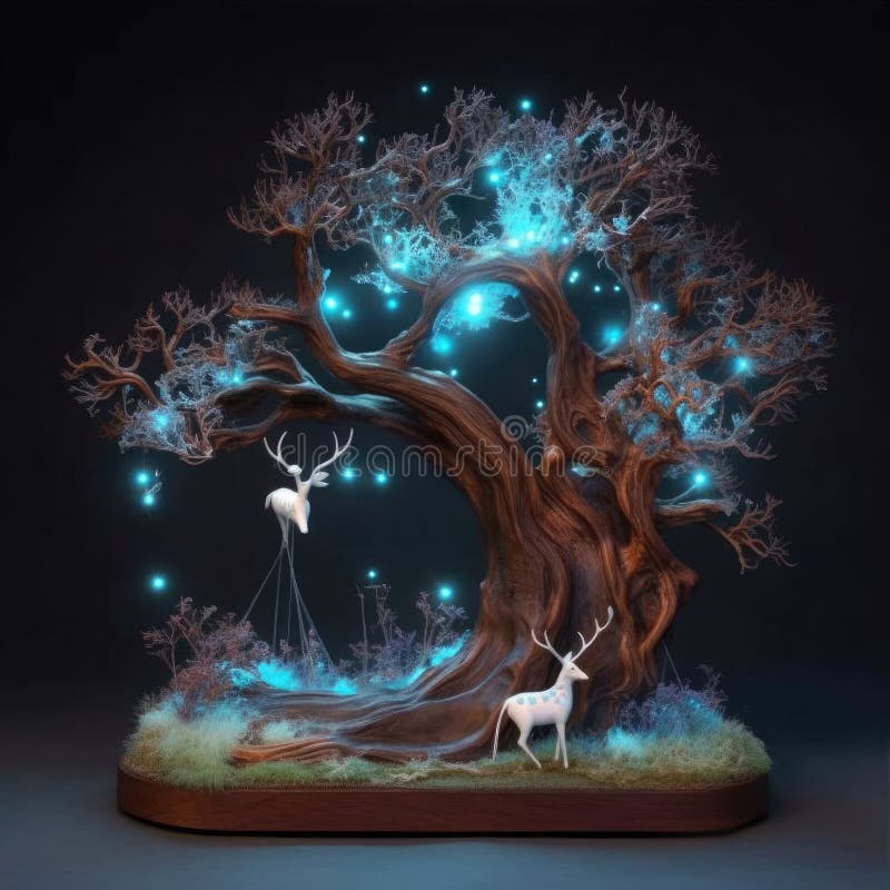 3D Render of Magical Forest at Night with Trees and Animals Stock ...