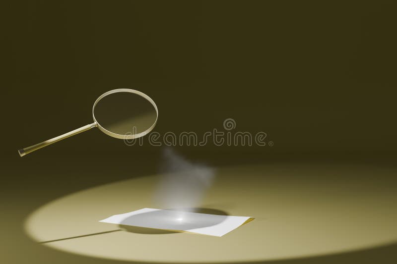 3d Render of Magnifying Glass Burning a Paper Stock Illustration ...