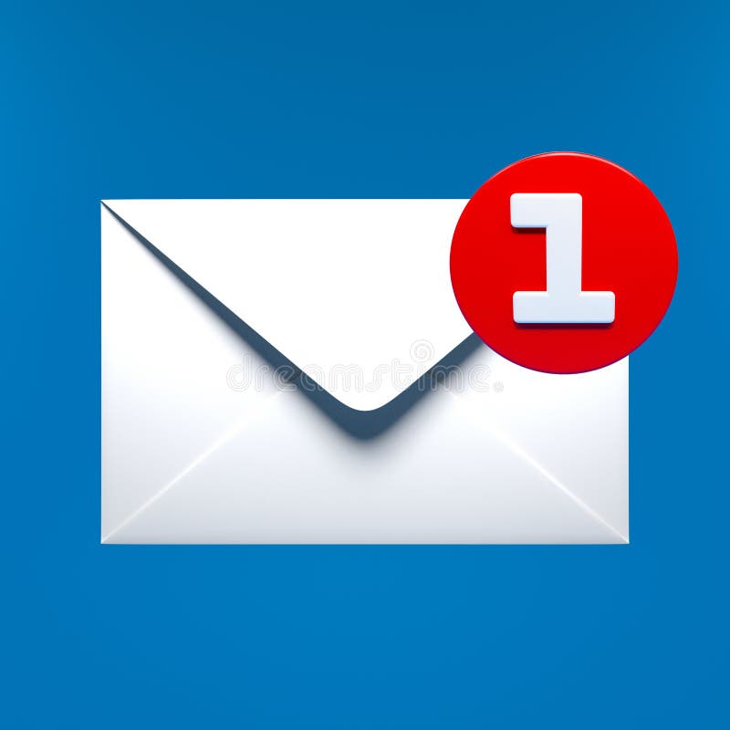3d Render of a Mail Envelope with Number One Isolated on a Blue ...