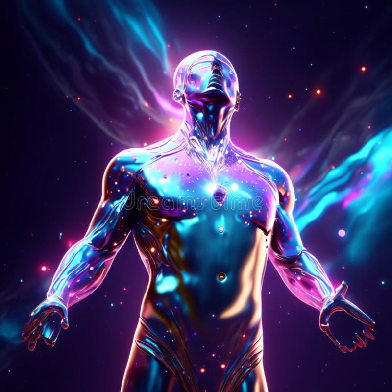 3d Render of Cyborg with Glowing Neon Lights on Dark Background ...