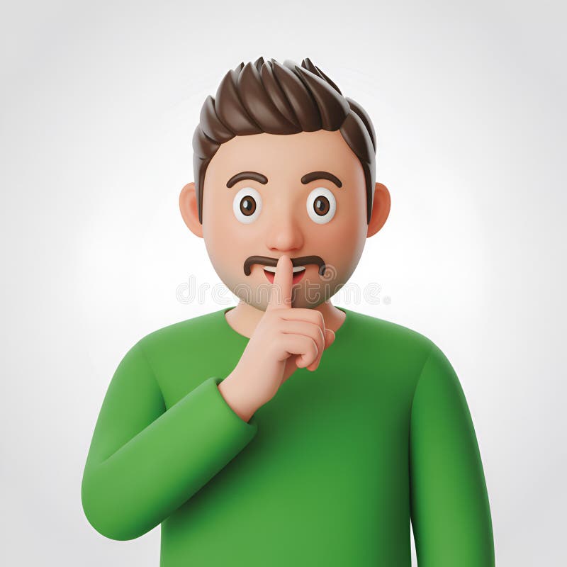 Man Gesturing Silence with Finger on Lips, 3d Render Character ...