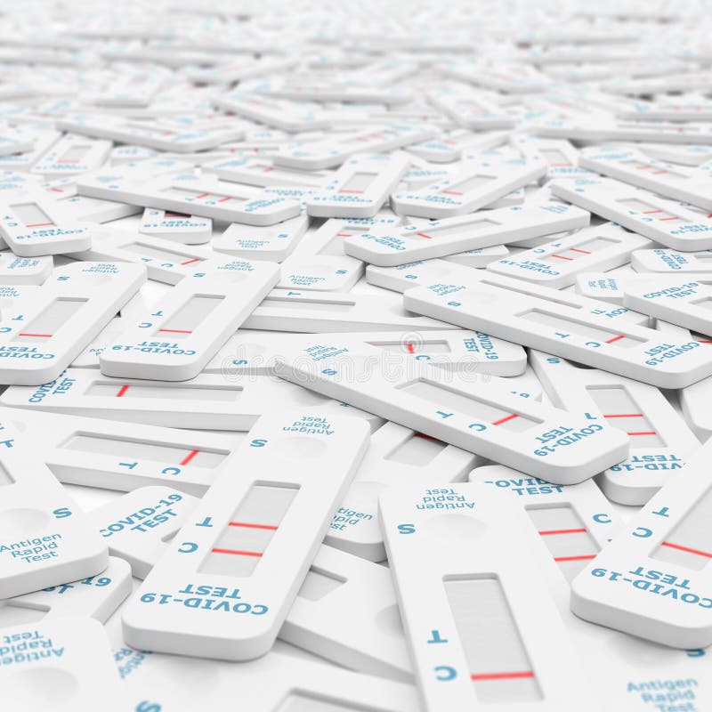 3d Render of Many Used Covid 19 Antigen Rapid Tests Stock Illustration ...