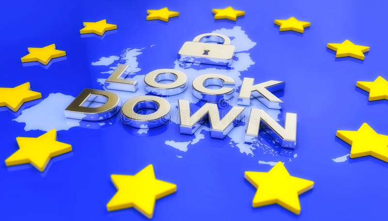 3d Render of a Map of Europe on it a Padlock and the Message Lockdown ...