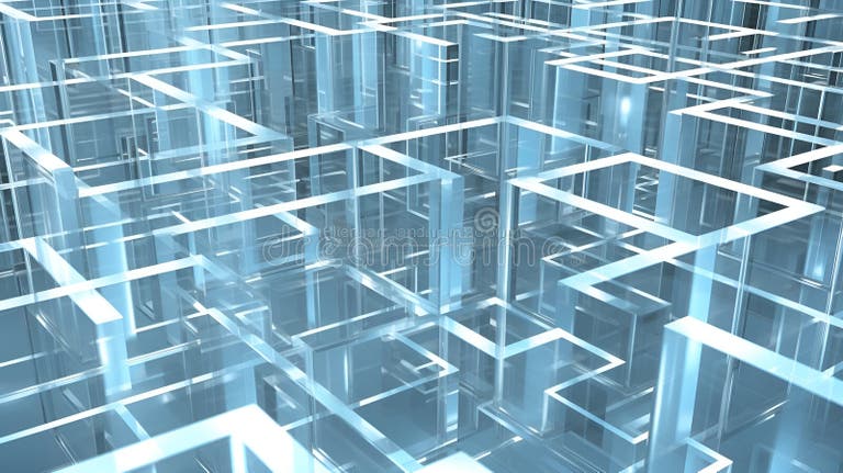 3D Render Maze of Interconnected Transparent, Transparent Maze ...