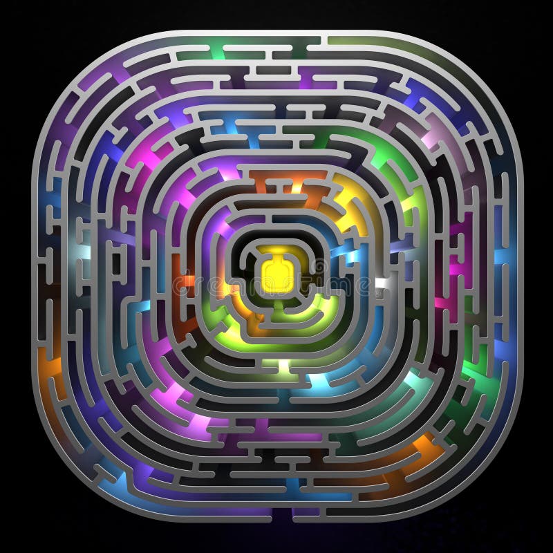 3D Render Maze with Multi-colored Illumination, Top View. Stock ...
