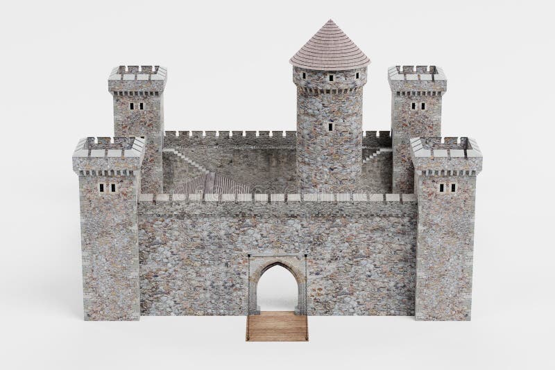 3D Render of Medieval Castle Stock Illustration - Illustration of stone ...