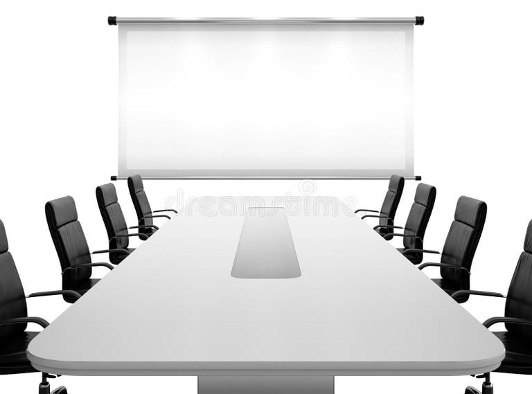 3D Render of Meeting Room with Projection Screen and Conference Table ...