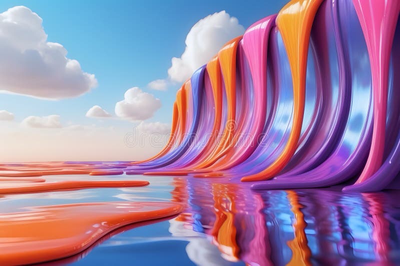 3D Render Melted Color Paints Waterfall, Creating a Surreal Transition ...