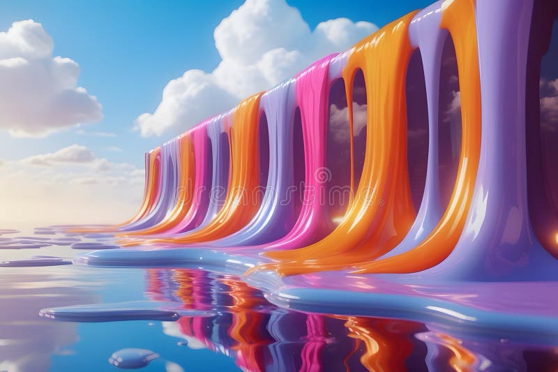 3D Render Melted Color Paints Waterfall, Creating a Surreal Transition ...