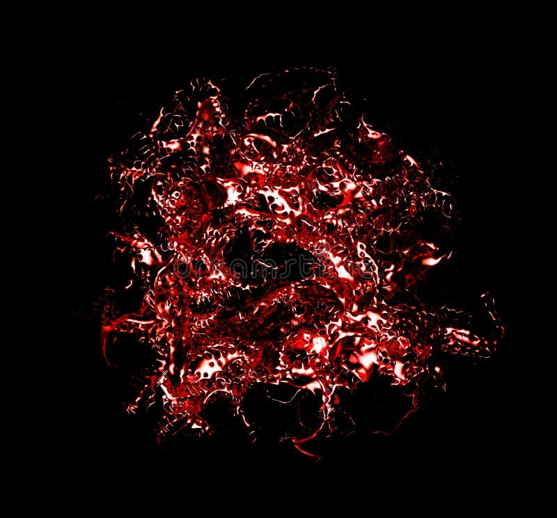 3D Render Melted Copper with a Series of Metallic Spray on a Black ...