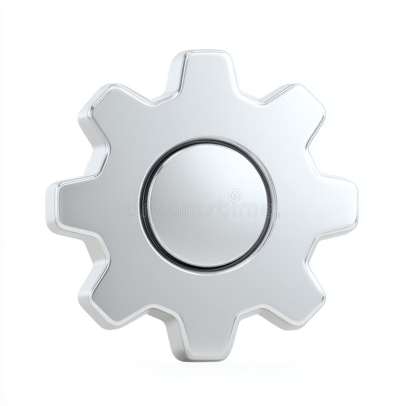 3D Render of Metallic Silver Gear on White Background Stock ...
