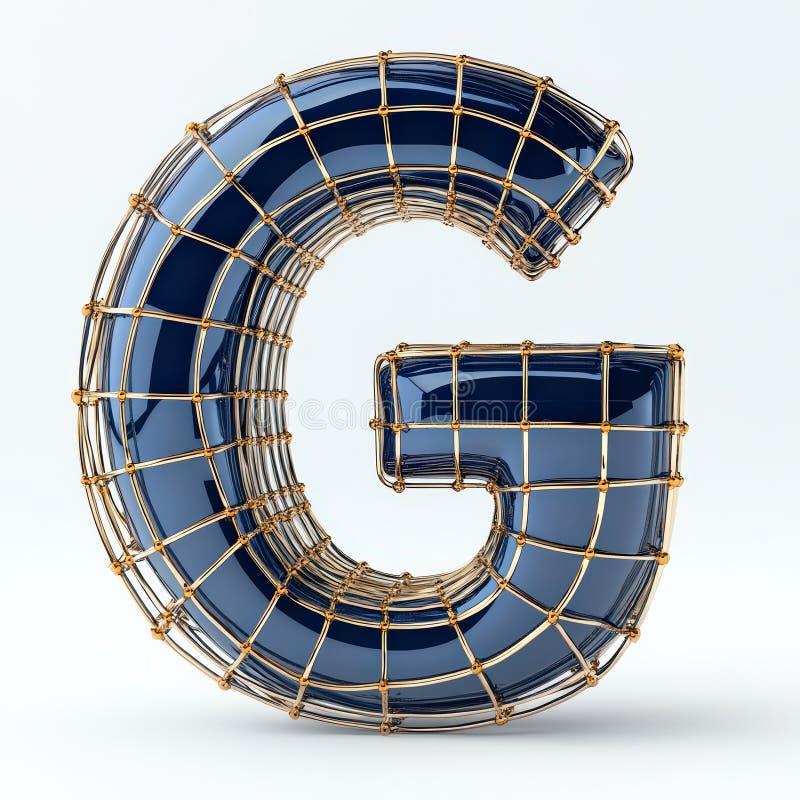 3D Render of Metallic Wire Framed Letter G on Light Background Stock ...
